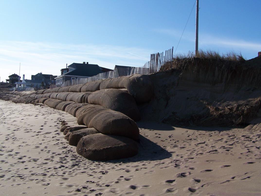Geotube sandbags at Center Island 2009 - Plum Island Foundation